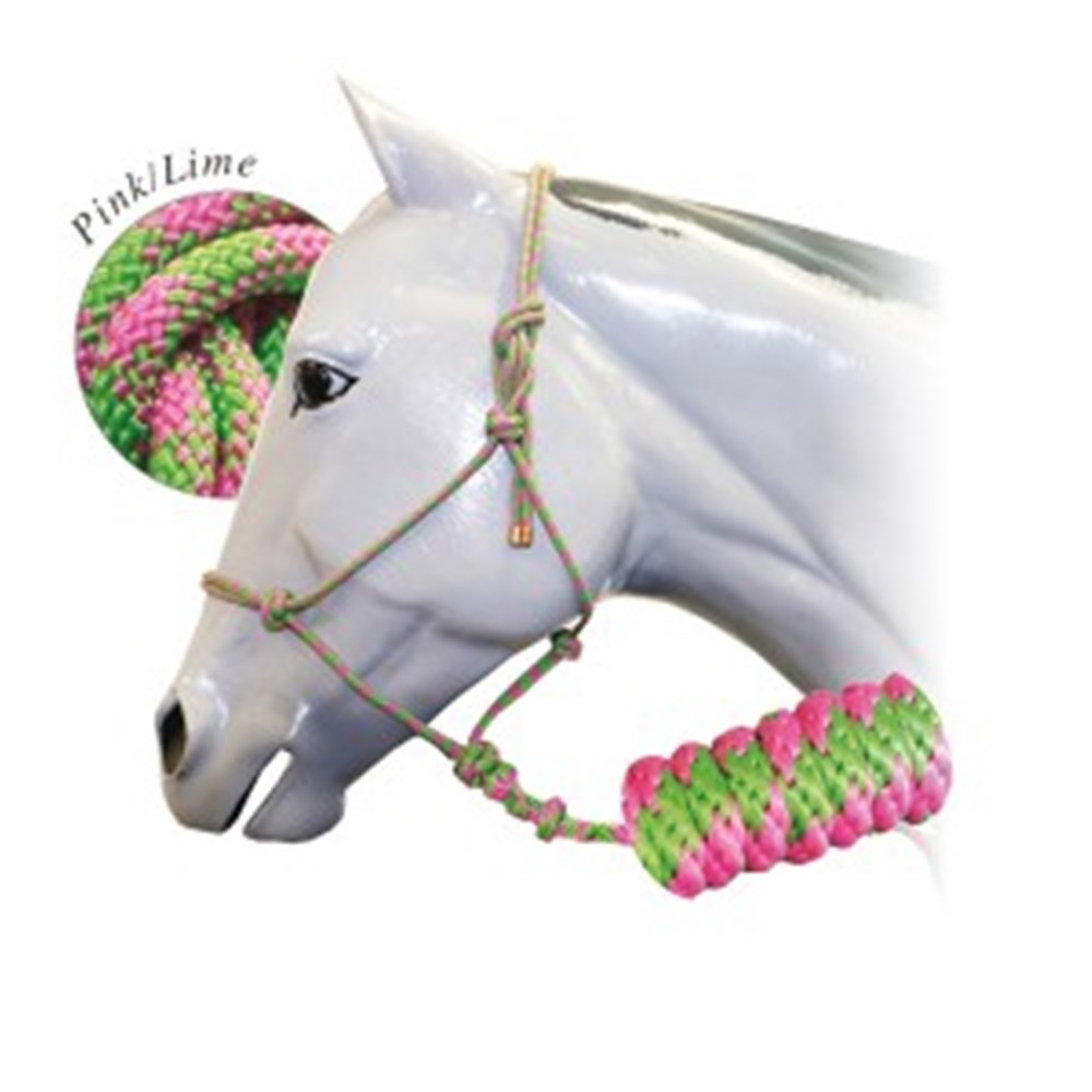 Fort Worth Rope Halter w/10' Lead Pink/Lime - Saddlery Trading ...