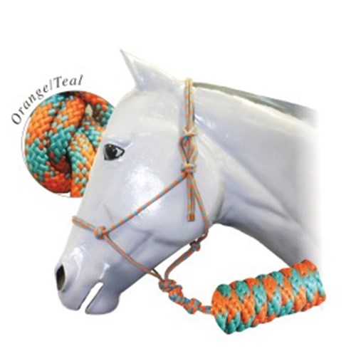 Fort Worth Rope Halter w/10' Lead Orange/Teal - Saddlery Trading ...